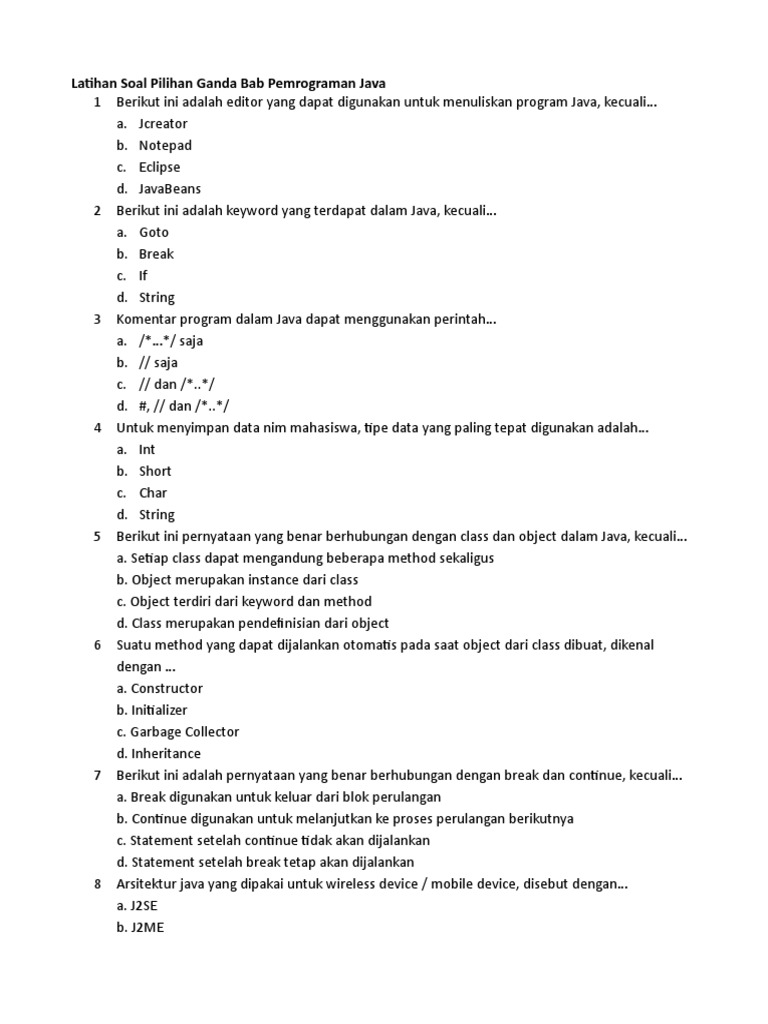 Latihan Soal Pemrograman Java | PDF | Metode & Bahan Ajar | Komputer