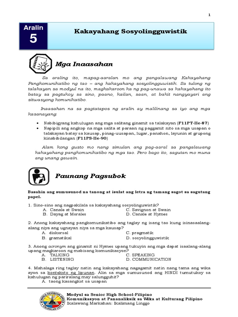 Filipino Komunikasyon Q2 W5 | PDF
