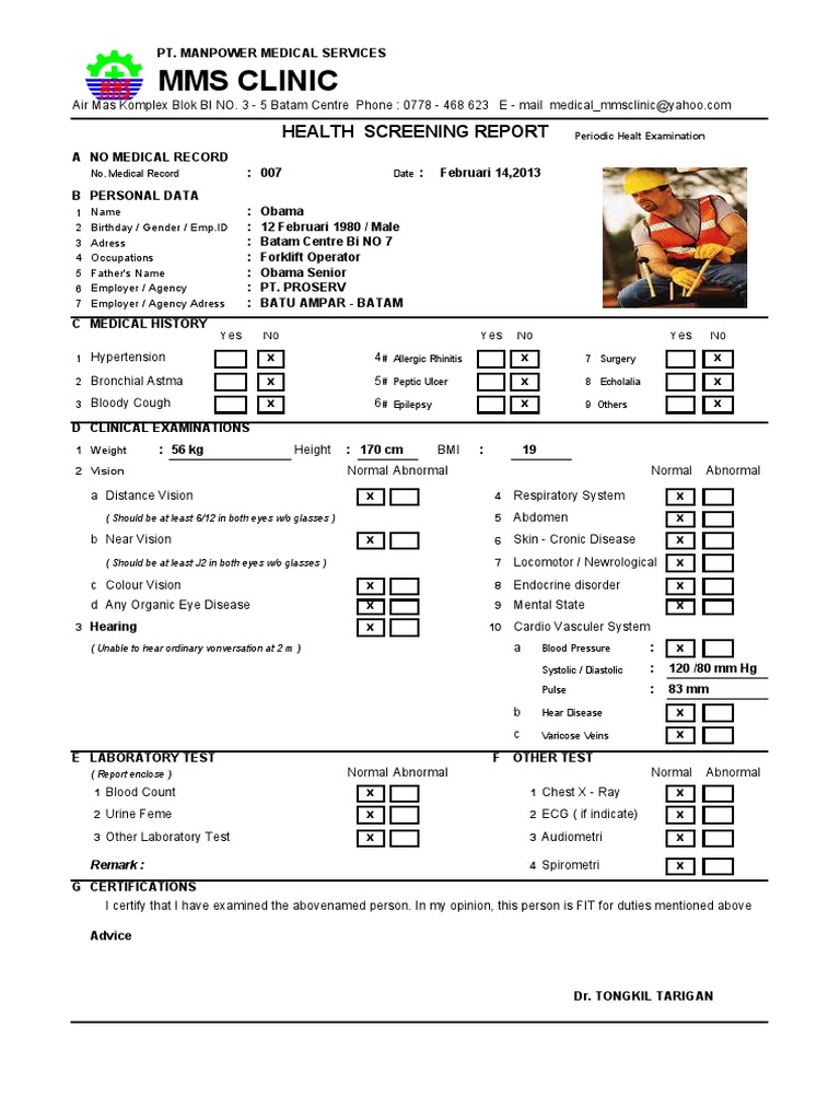 Form Report Mcu MMS Clinic | PDF | Blood Pressure | Physiology