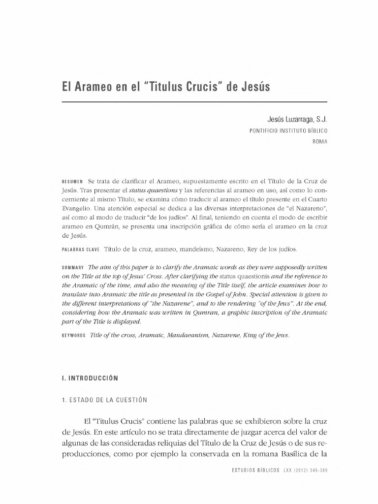 Luzárraga_El Arameo en El Titulus Crucis de Jesús | PDF | Jesús | Nazaret