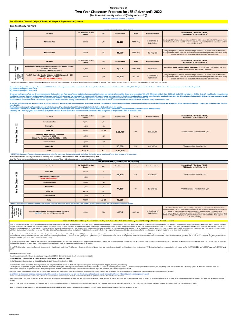 Fiitjee Fee Details | PDF | Fee | Cheque