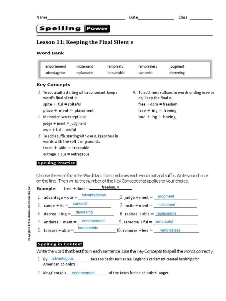 Spelling Lesson 11 | PDF | Linguistics