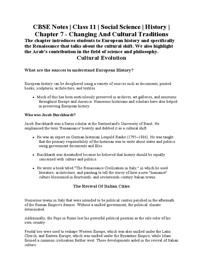 Class 11 History: Changing Cultural Traditions | PDF | Nicolaus ...
