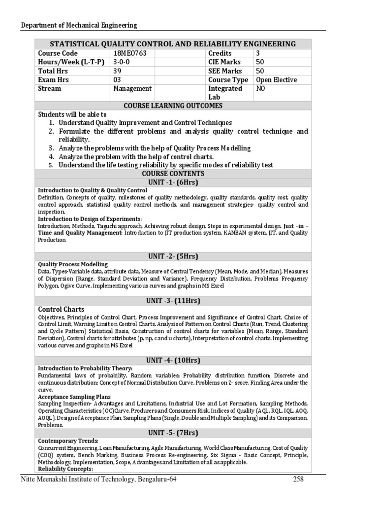 Statistical Quality Control and Reliability Engineering | PDF ...