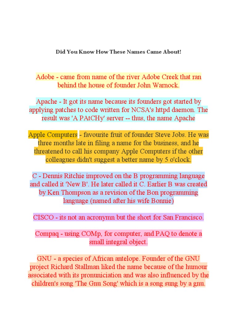 Origin of Names | PDF | Apache Http Server | Gnu