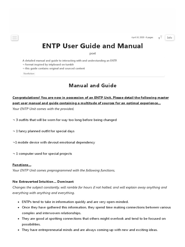 ENTP User Guide and Manual | PDF | Thought | Experience