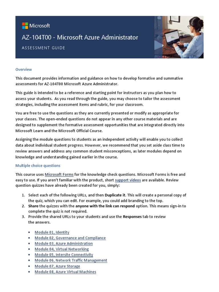 AZ-104T00 - Microsoft Azure Administrator: Assessment Guide | PDF ...