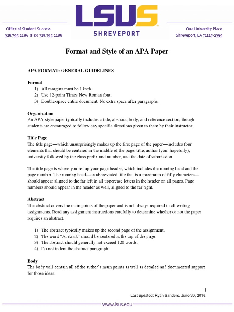 APAStyle Guide LSUS | PDF | Apa Style | Citation