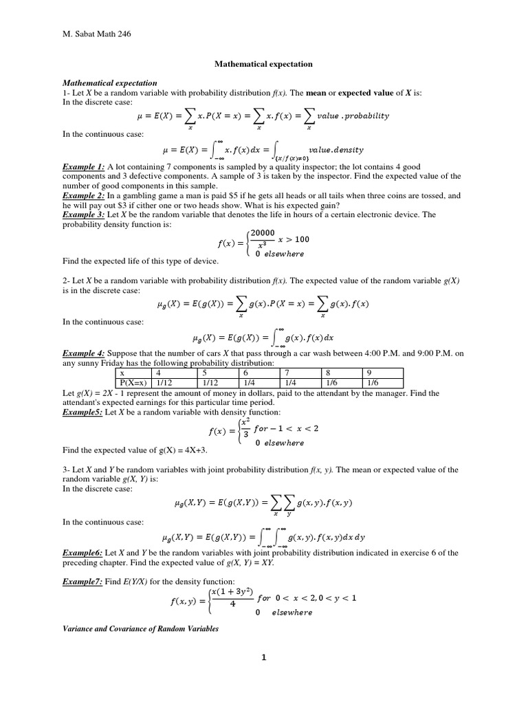 Mathematical Expectation: Variance and Covariance of Random Variables | PDF | Variance | Covariance