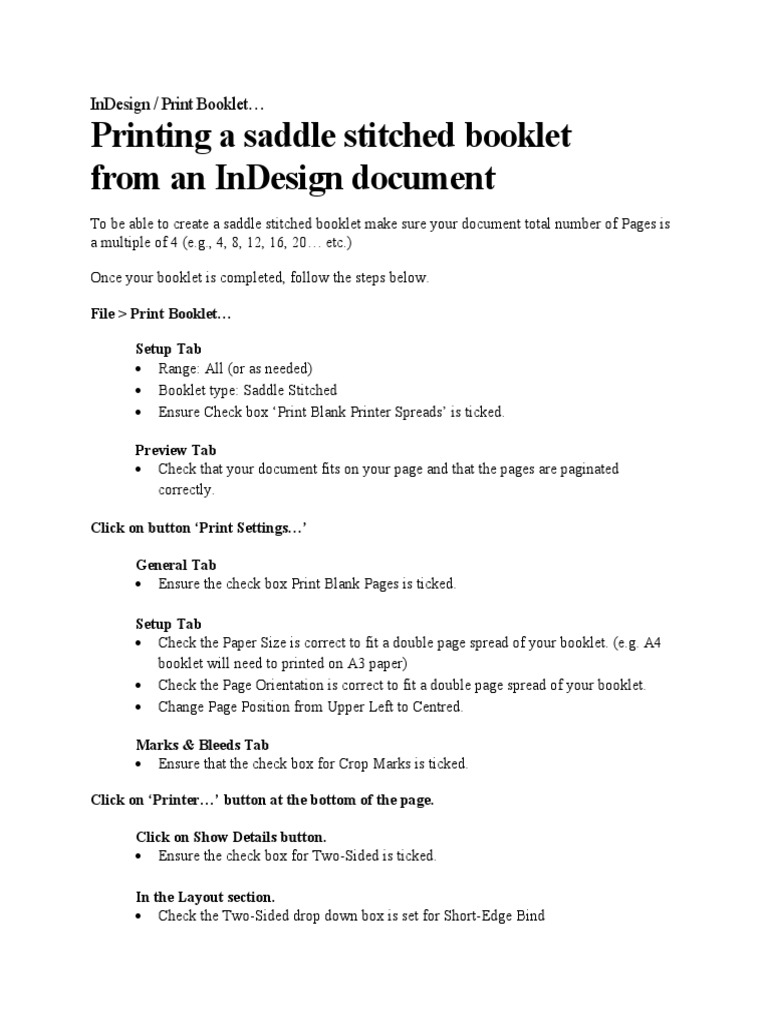 Printing A Saddle Stitched Booklet | PDF