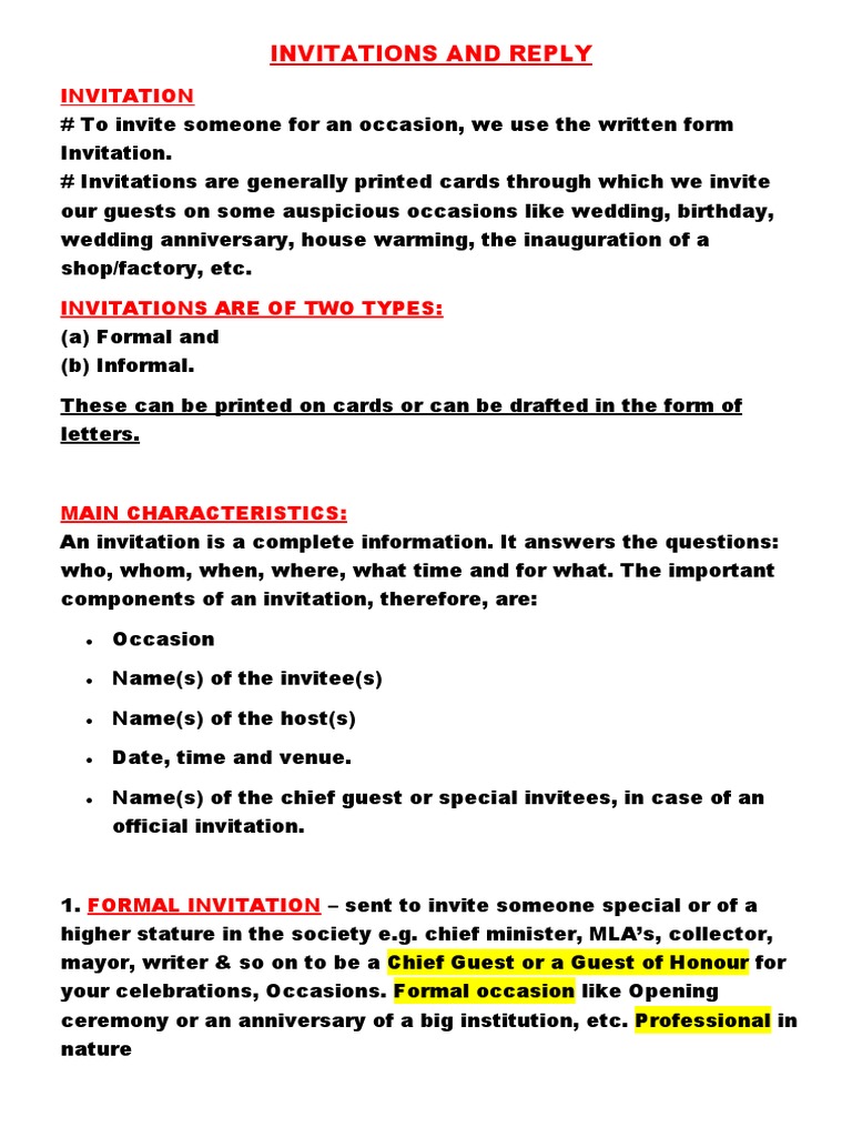 Invitations and Reply: Invitation | PDF | Linguistics