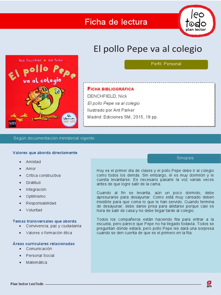 El Pollo Pepe Va Al Colegio Ficha LeoTodo | PDF