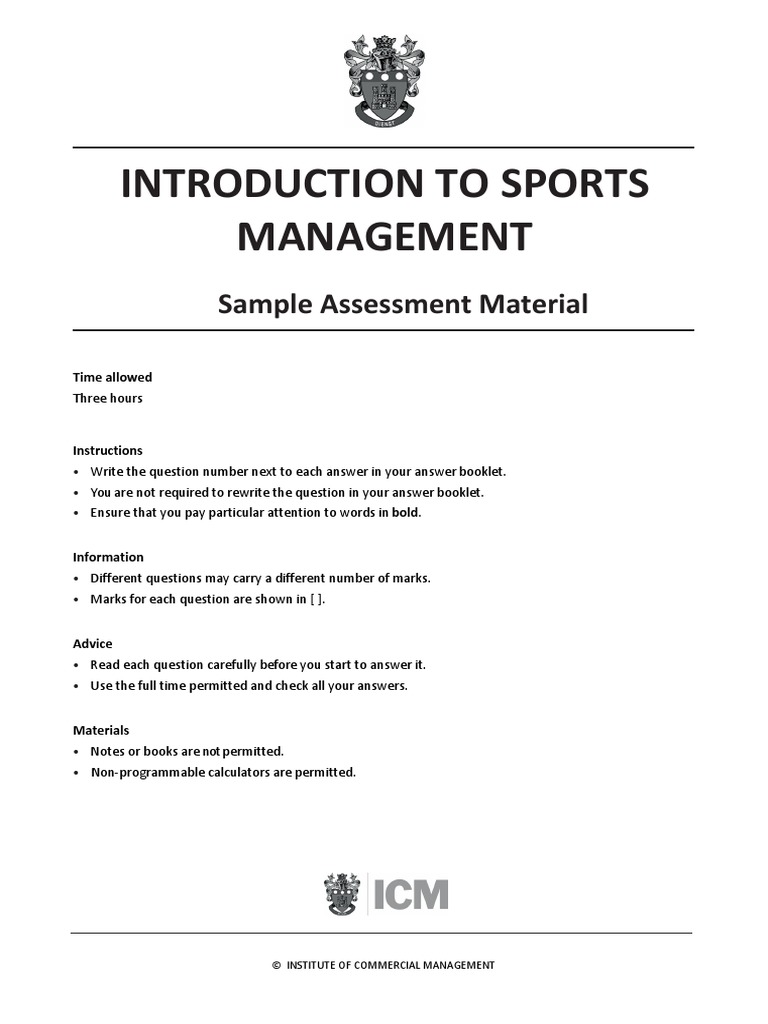 Introduction To Sports Management: Sample Assessment Material | PDF ...