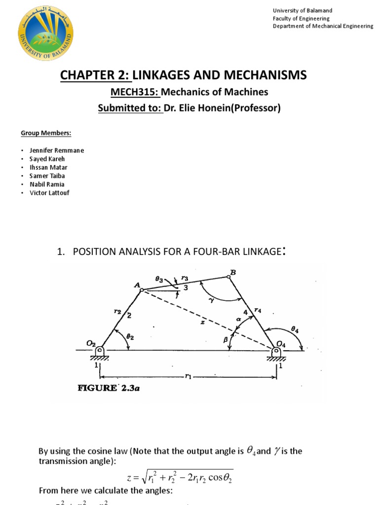 Chapter 2: Linkages and Mechanisms: MECH315: Mechanics of Machines ...