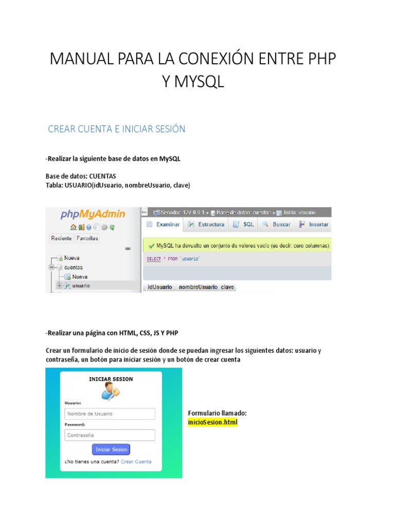 Manual de Conexión Entre PHP y Mysql | PDF | Php | Mi sql