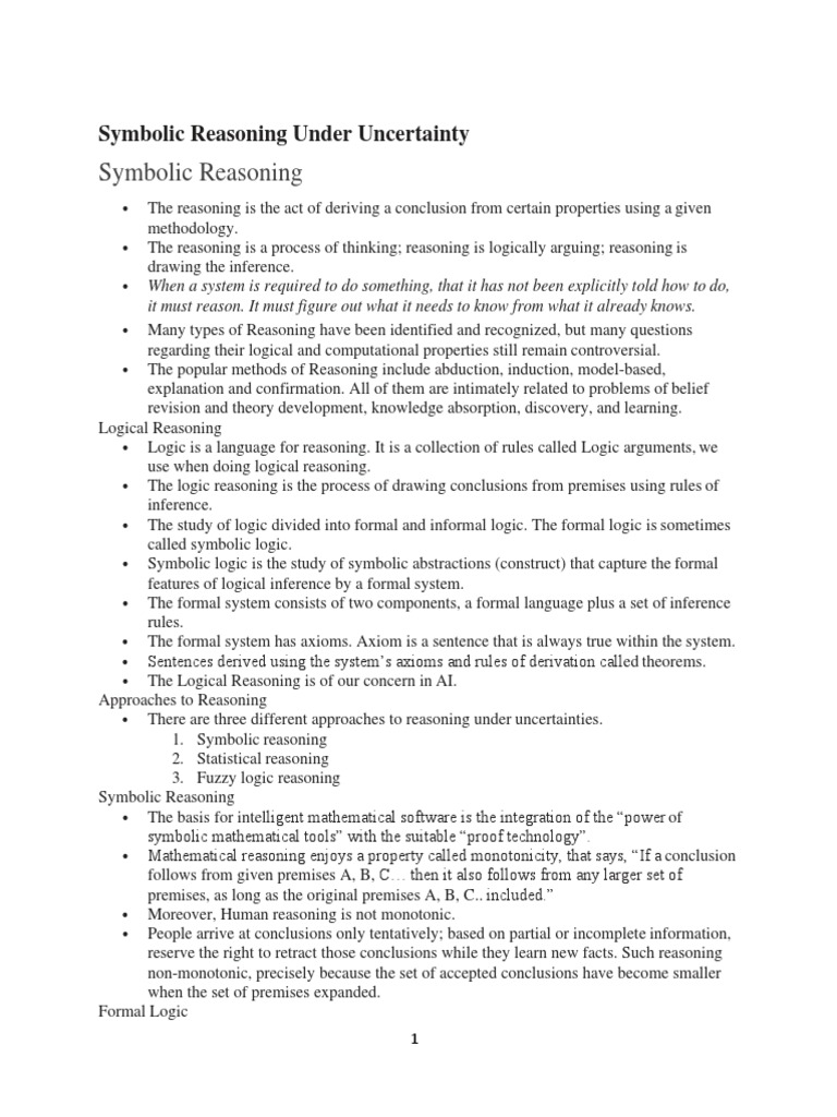 Symbolic Reasoning Under Uncertainty | PDF | Logical Consequence | Reason