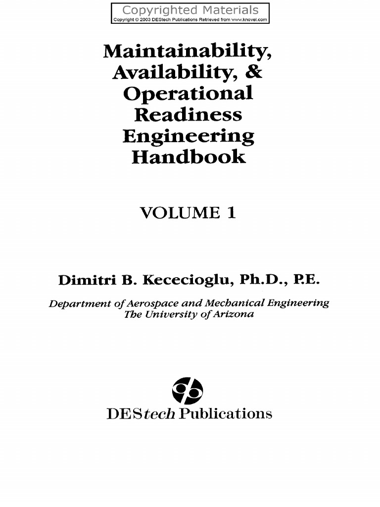 Maintainability, Availability, Operational Readiness Engineering Handbook | PDF | Reliability ...