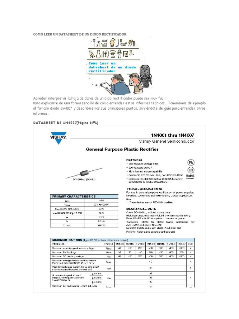 Como Leer Un Datasheet de Un Diodo Rectificador | PDF | Diodo ...