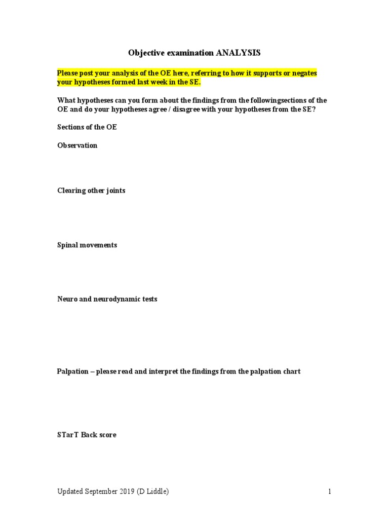 Case Study - Sheet For Analysis of OE + Problems + RX Plan - 2019 | PDF