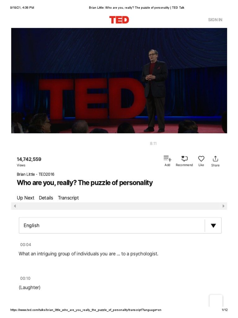 Brian Little - Who Are You, Really - The Puzzle of Personality - TED ...