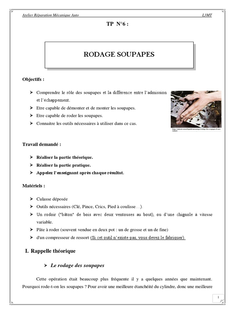 tp6 Rodage Soupapes | PDF | Ingénierie mécanique | Machine