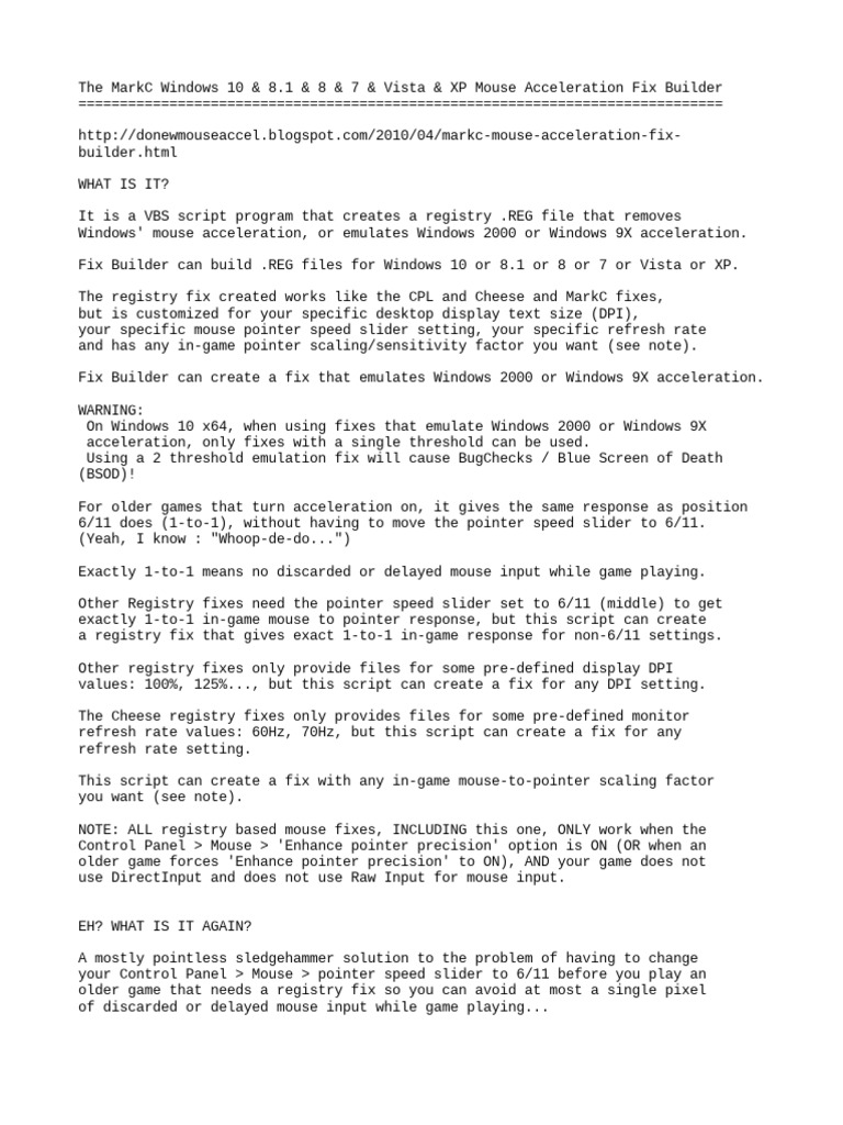 !MarkC MouseFix Builder ReadMe | Download Free PDF | Windows Registry ...
