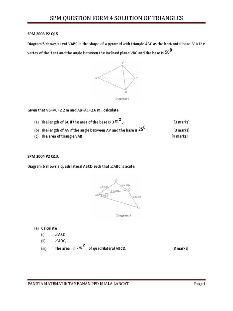 SPM Question Form 4 Solution of Triangles | PDF | Triangle | Geometry