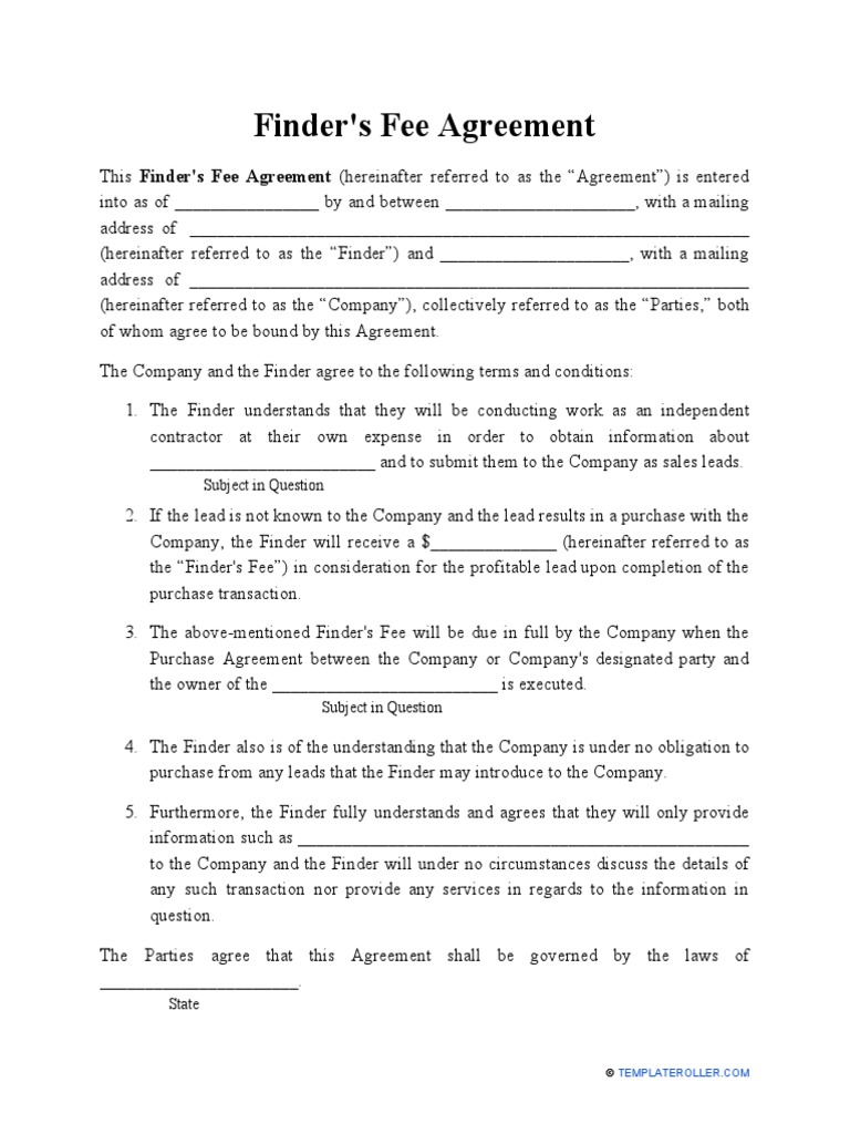 Finder's Fee Agreement: Subject in Question | PDF | Justice | Crime ...