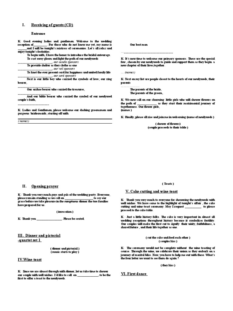 Traditional Wedding Script | PDF | Wedding | Bride