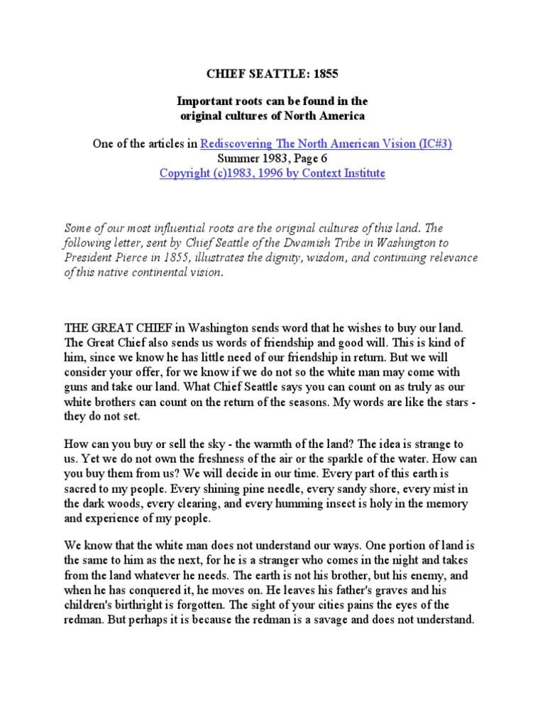 Letter From Chief Seattle To President Pierce | PDF | Poetry