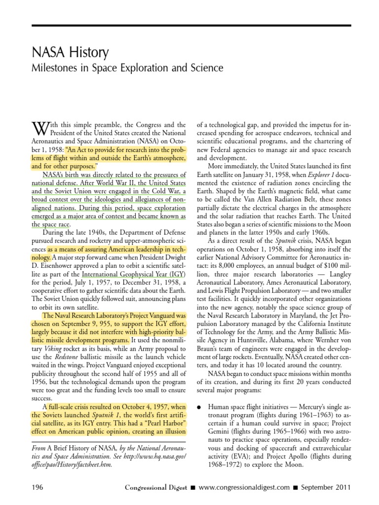 NASA History: Milestones in Space Exploration and Science | PDF ...