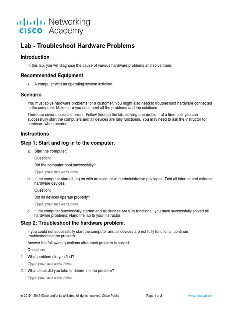 4.2.3.6 Lab - Troubleshoot Hardware Problems | PDF