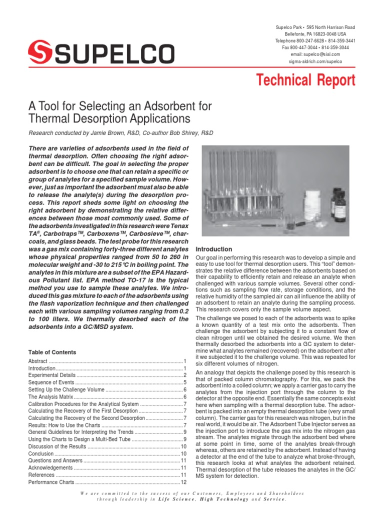 Adsorbent Selection Guide | PDF | Gas Chromatography | Adsorption