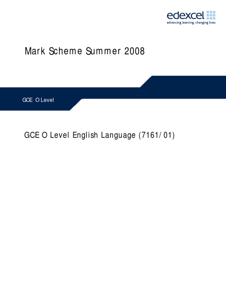 Mark Scheme 1 Gce o Level May 2008 | PDF | Vocabulary | English Language
