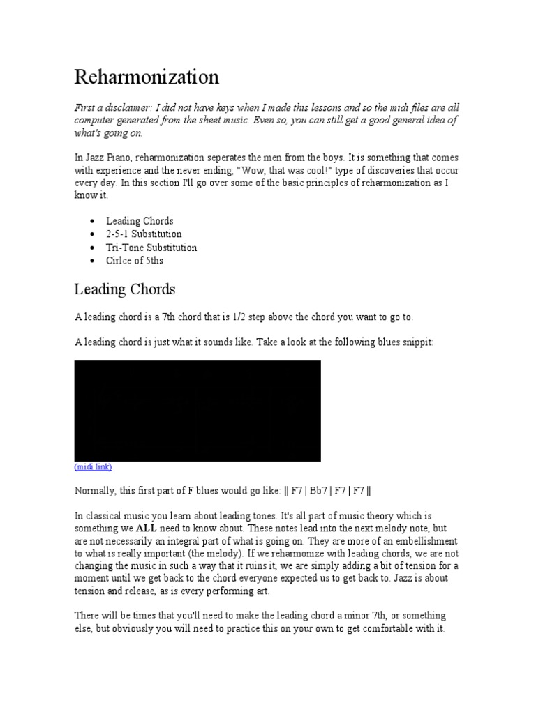 Reharmonization and Circle of Fifths | PDF | Pitch (Music) | Musical ...