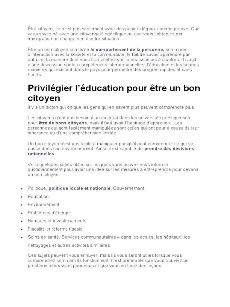 Devenir un Bon Citoyen : Guide Pratique | PDF | Environnement naturel ...