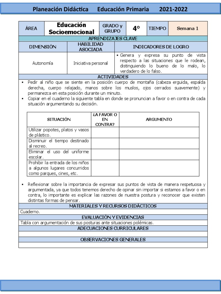 Enero - 4to Grado Educación Socioemocional (2021-2022) | PDF ...