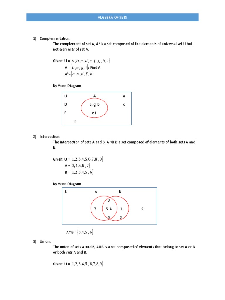 Algebra of Sets Operations | PDF | Abstract Algebra | Logic