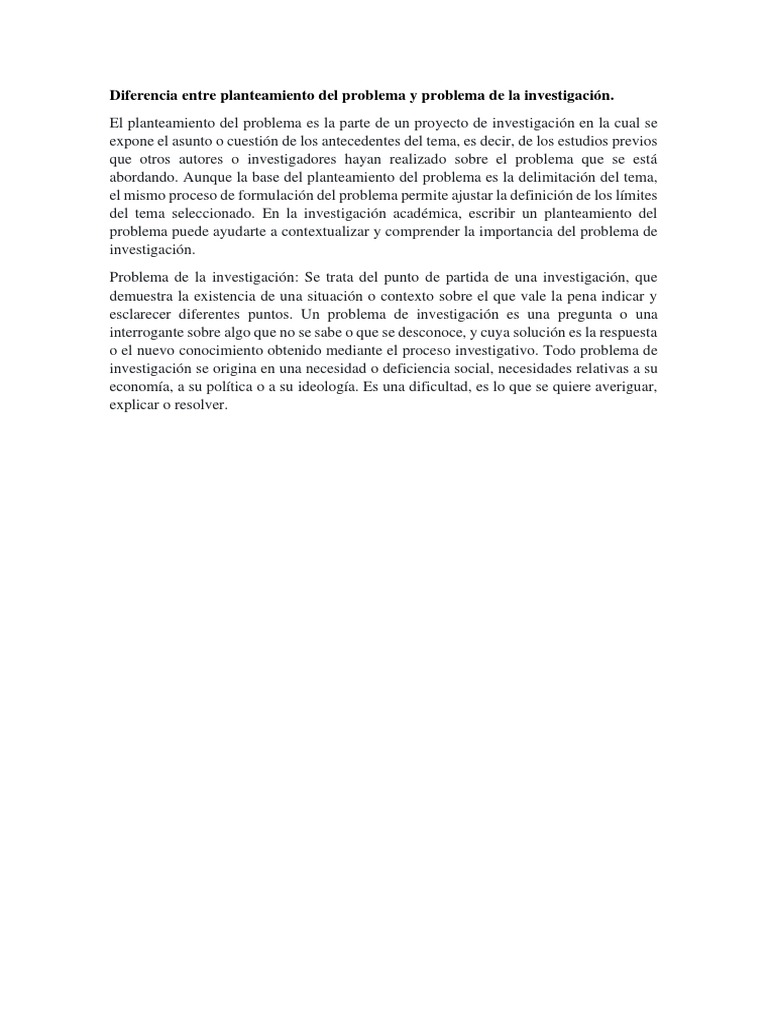 Diferencia Entre Planteamiento Del Problema y Problema de La ...