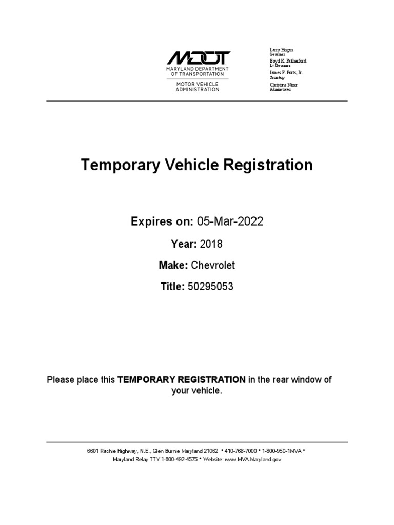 Temporary Vehicle Registration: Expires On: 05-Mar-2022 | PDF