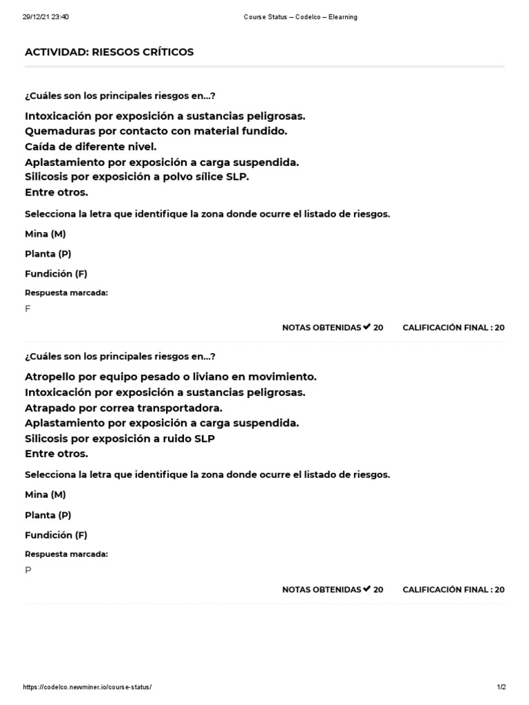 Course Status - Codelco - Elearning Modulo4 | PDF