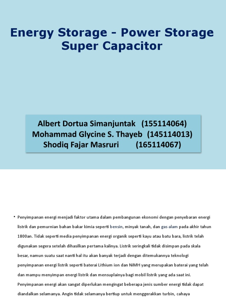 Energy Storage - Power Storage Super Capacitor | PDF