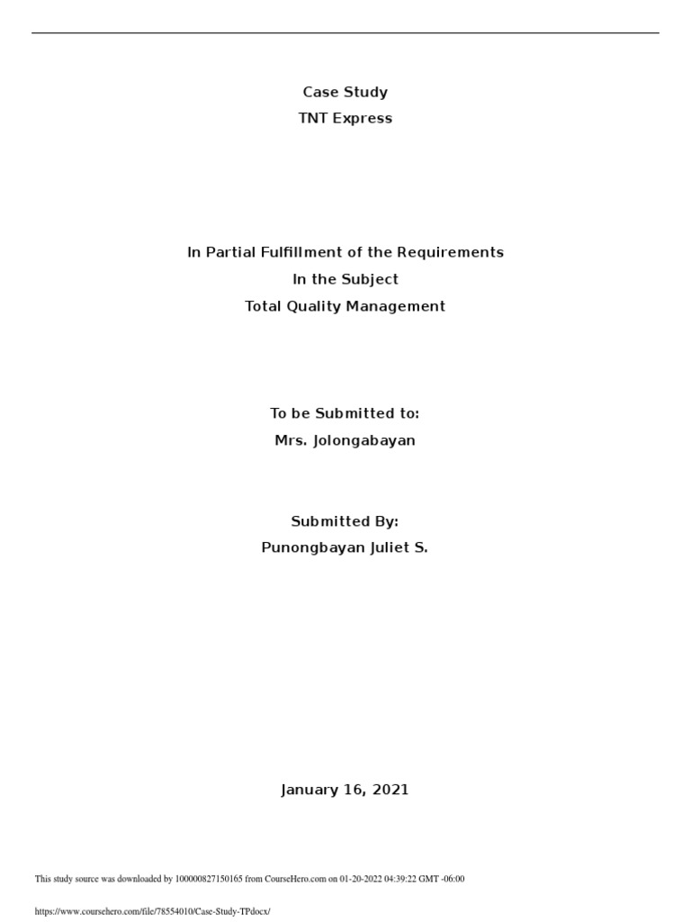 Case Study TNT Express | PDF | Quality Management | Goal