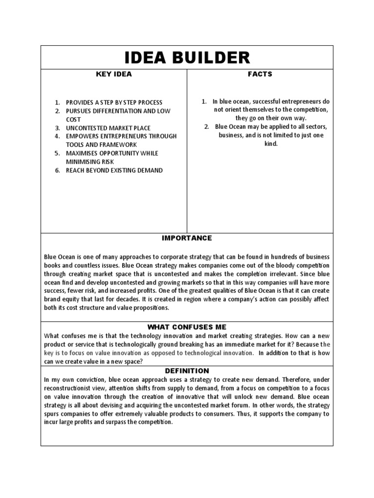 Idea Builder: He Key Is To Focus On Value Innovation As Opposed To ...
