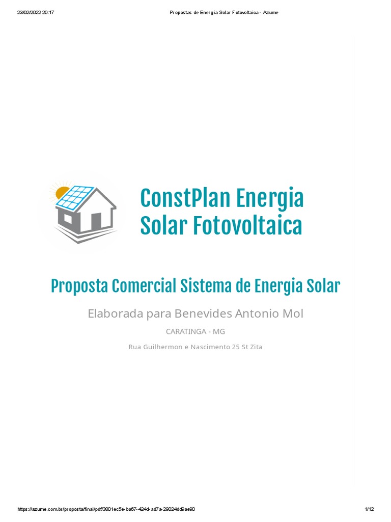Propostas de Energia Solar Fotovoltaica - Azume | PDF | Fotovoltaica | Célula solar