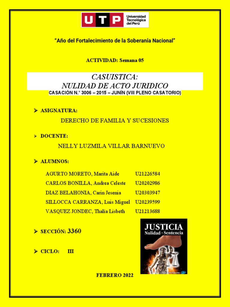 S05.s1 TAREA GRUPAL - Casuistica #3006 - NULIDAD DE ACTO JURÍDICO | PDF | Justicia | Crimen y ...