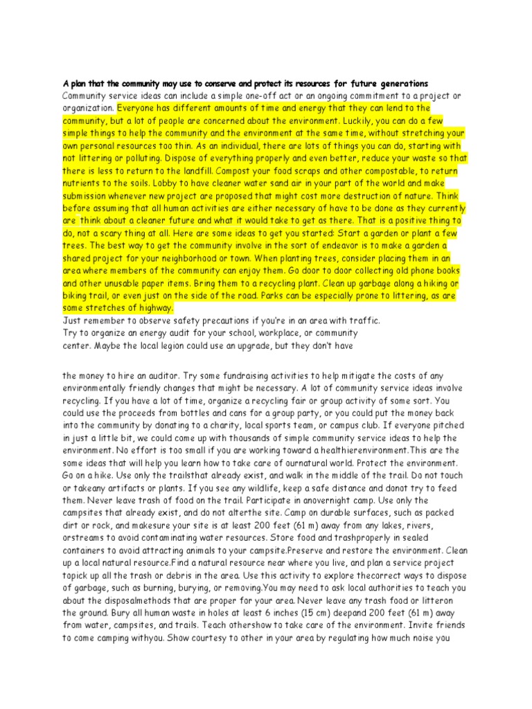 A Plan That The Community May Use To Conserve and Protect Its Resources ...