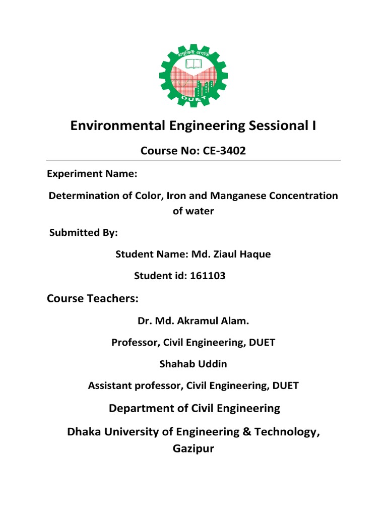 Environmental Engineering Report 02 | PDF | Manganese | Water
