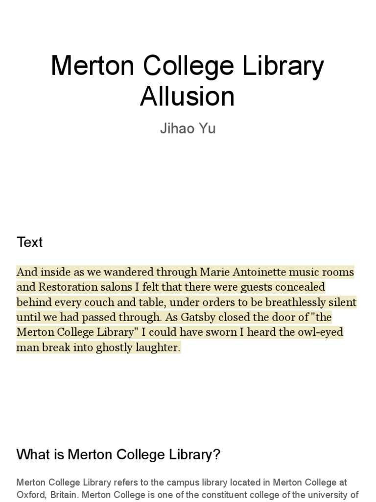 Merton College Library Allusion | PDF | Libraries | Wikipedia