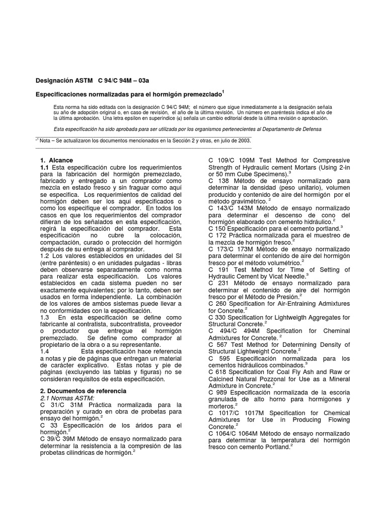 NM C94 Astm | PDF | Hormigón | Cemento